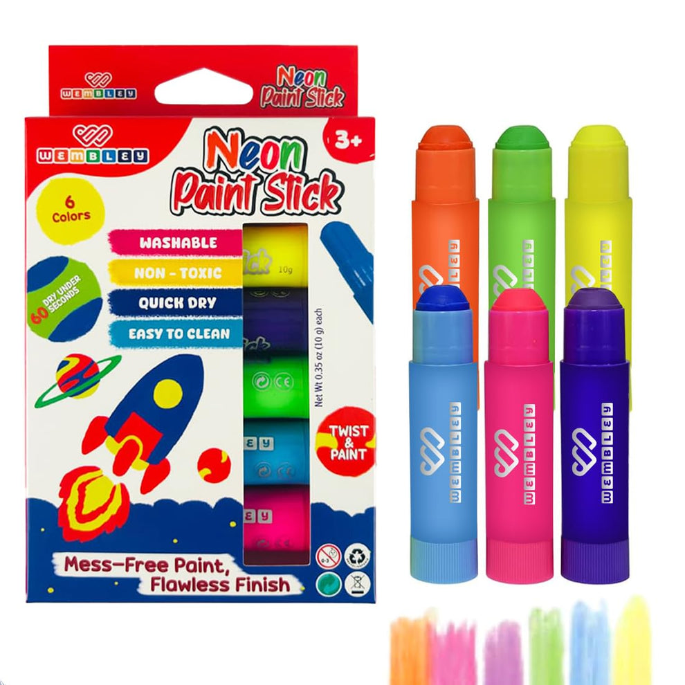Non-Toxic Neon Color Paint Sticks Set for Kids (6 Paint Sticks ...