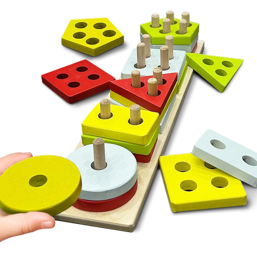 Geometric Blocks Stacker Shape Sorter Stacking Column Puzzle Set ...