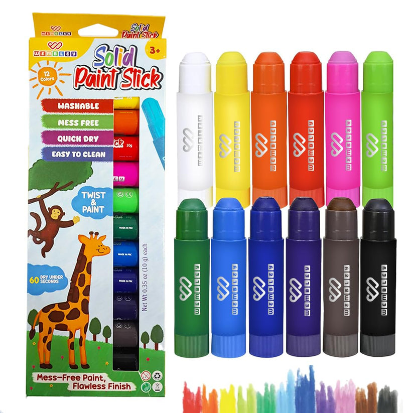 Solid Quick Dry Paint Stick Set for Kids (12 Paint Sticks) – Wembley Toys