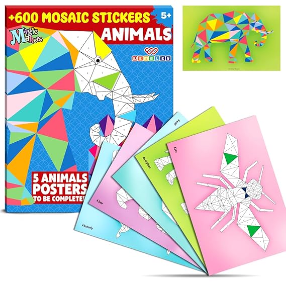 Wembley Animal Mosaic Stickers Art for Kids 5 6 7 8+ Mess-Free DIY Act ...